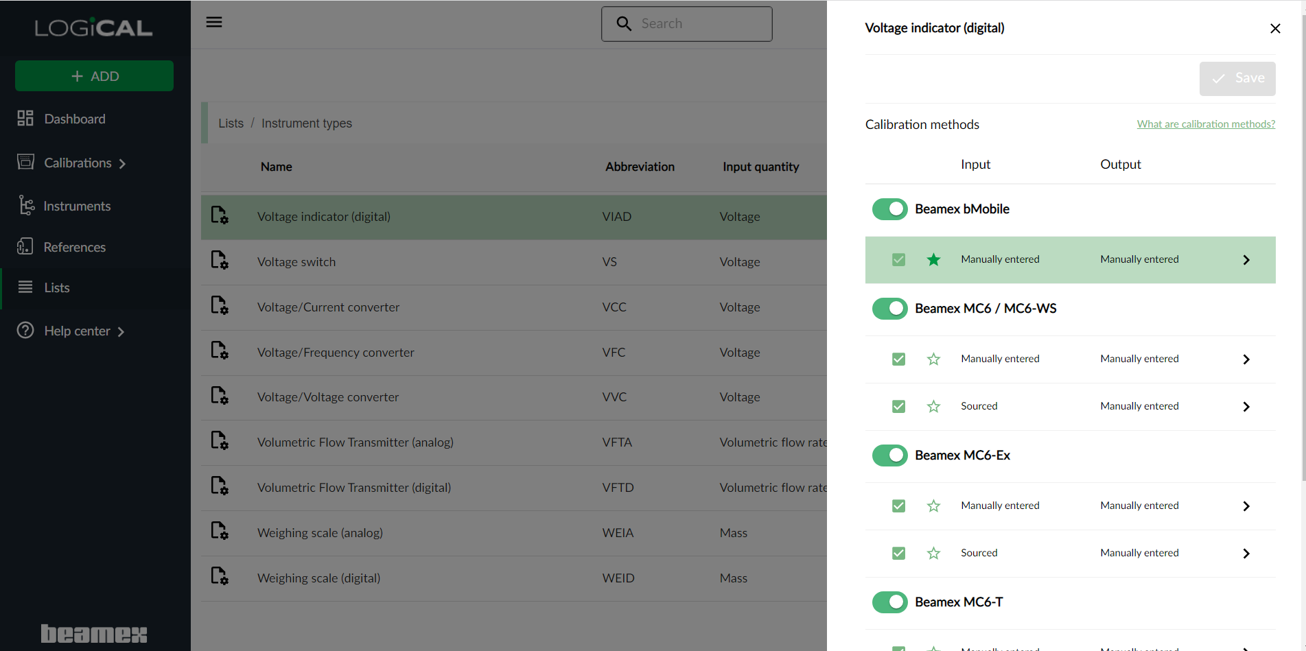 Instrument types | LOGiCAL Help