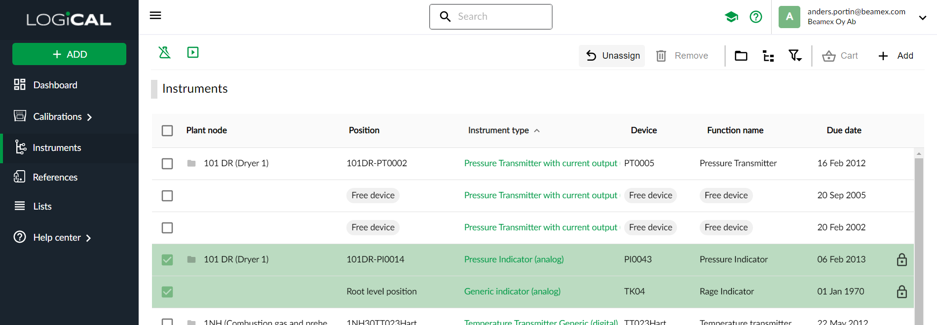 Unassign from calibration | LOGiCAL Help